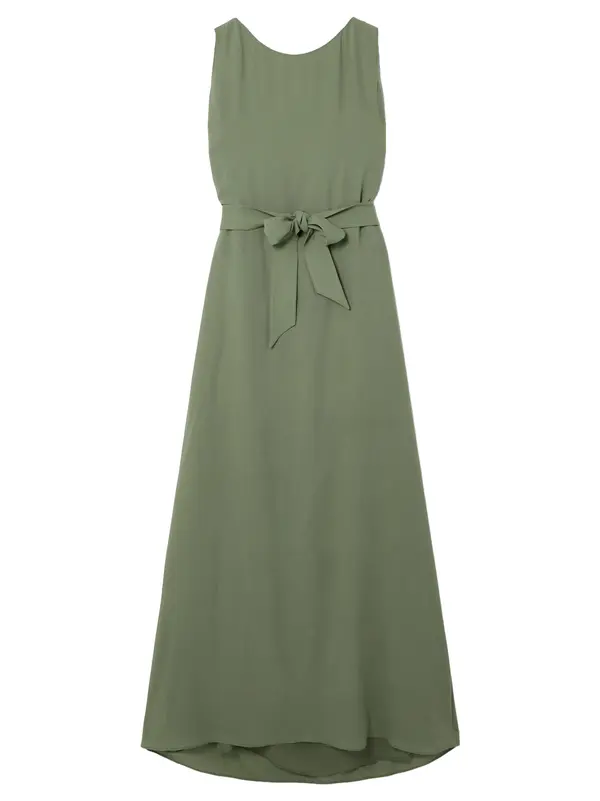 Loro Piana Belted Silk-crepe Maxi Dress - Green