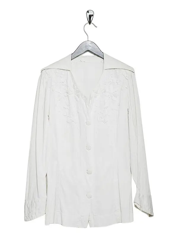 Vintage Wgaca Victorian Embroidered Cotton Top - White