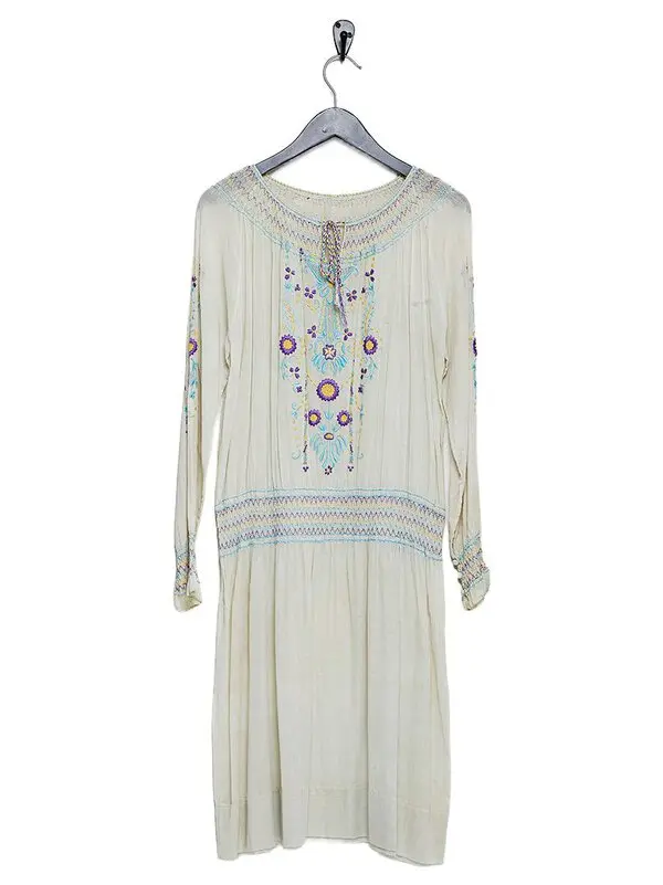 Vintage Wgaca 1920s Hungarian Embroidered Dress - Green