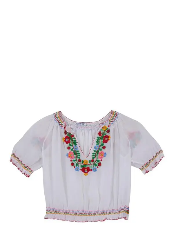 Vintage Wgaca Floral Embroidered Hungarian Blouse - White