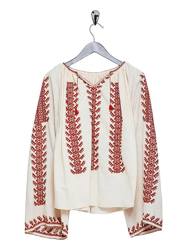 Vintage Wgaca Embroidered Linen Top - Cream