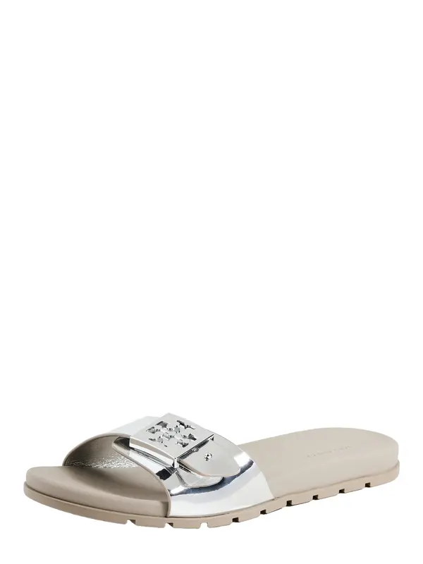 Tory Burch Buckle Slides - Silver / Silver / Aluminum