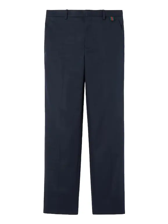 Gucci Double Cotton Twill Pant With Web - Blue