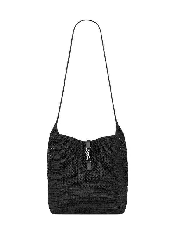 Saint Laurent Le 5 A 7 Raffia Shoulder Bag - Black