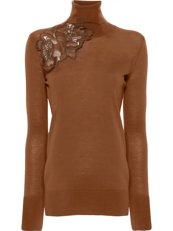 Ermanno Scervino Floral-lace Wool Jumper - Brown
