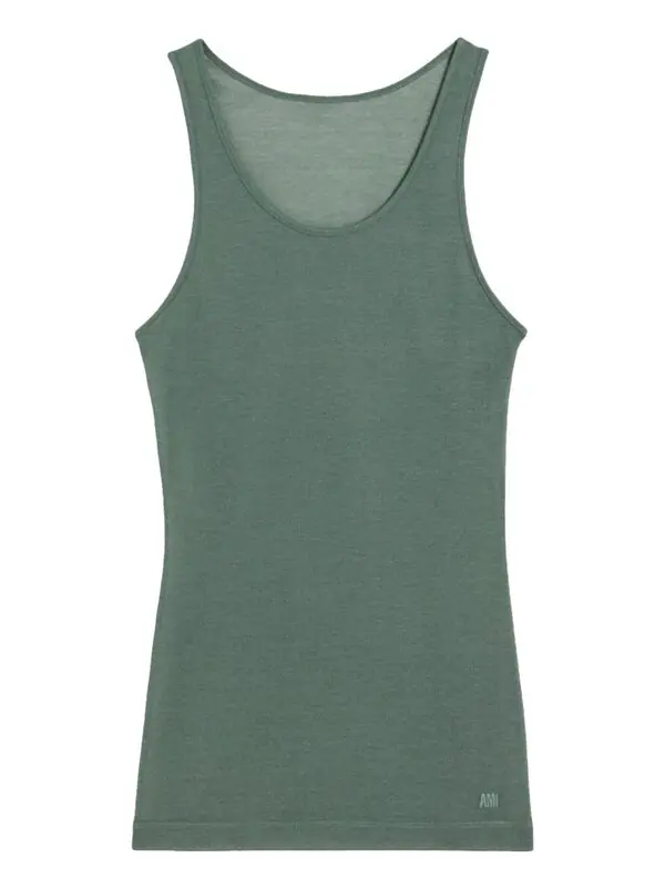 Ami Logo-embroidered Cotton-blend Top - Grey