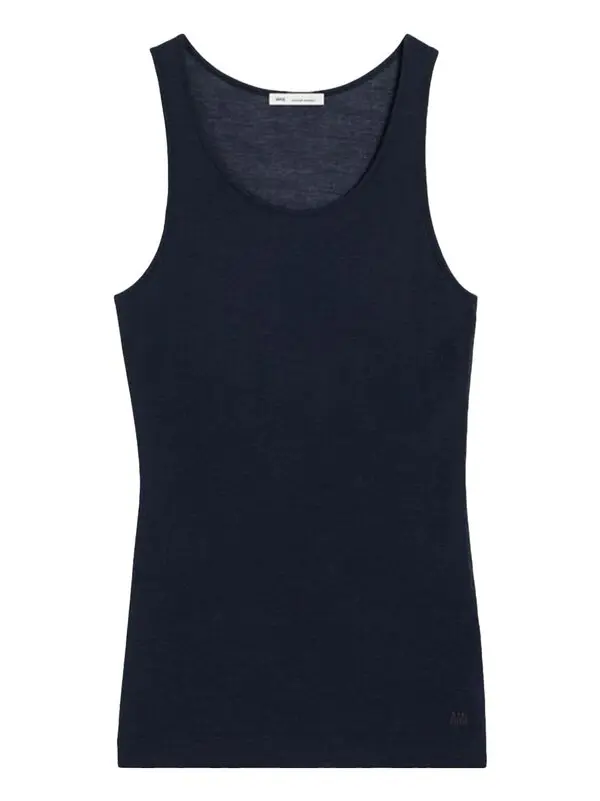 Ami Logo-embroidered Cotton-blend Top - Blue