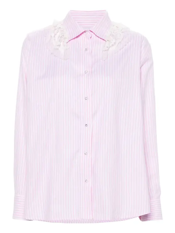 LOULOU Lace-detail Striped Shirt - Pink