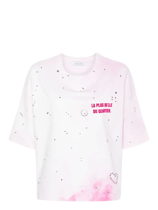 LOULOU Crystal-embellished T-shirt - Pink