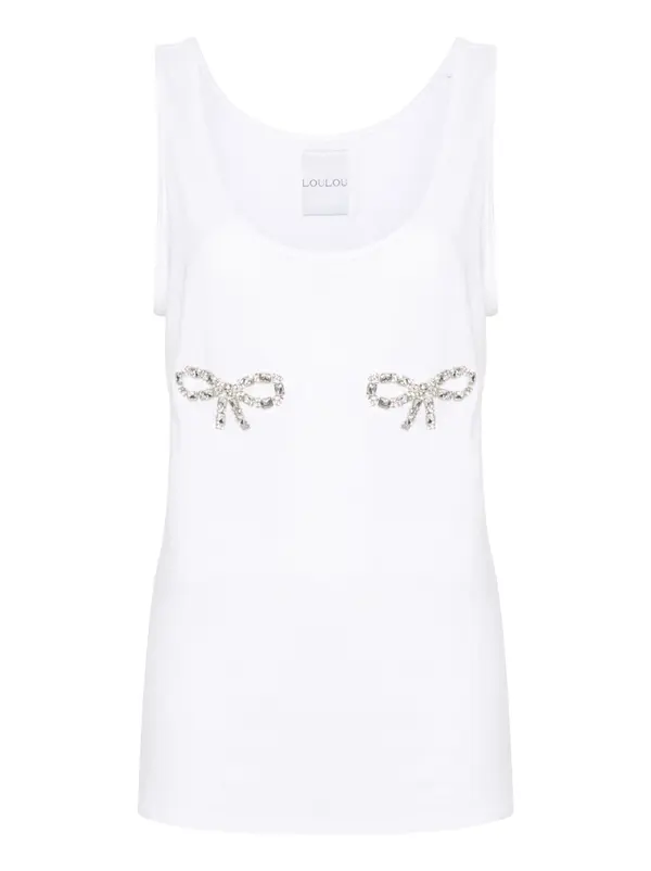 LOULOU Crystal-embellished Bow Tank Top - White