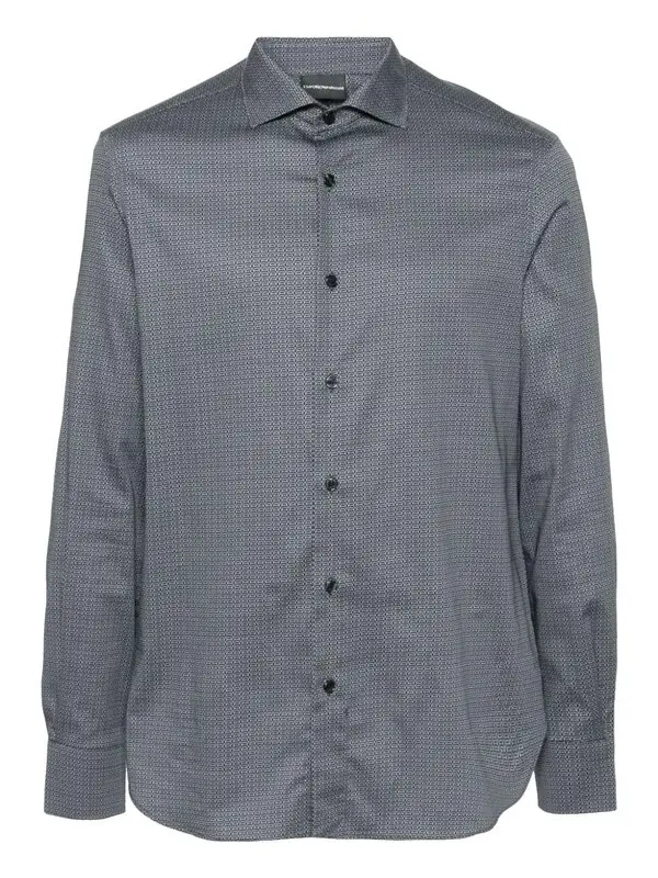 Emporio Armani Geometric-print Poplin Shirt - Blue