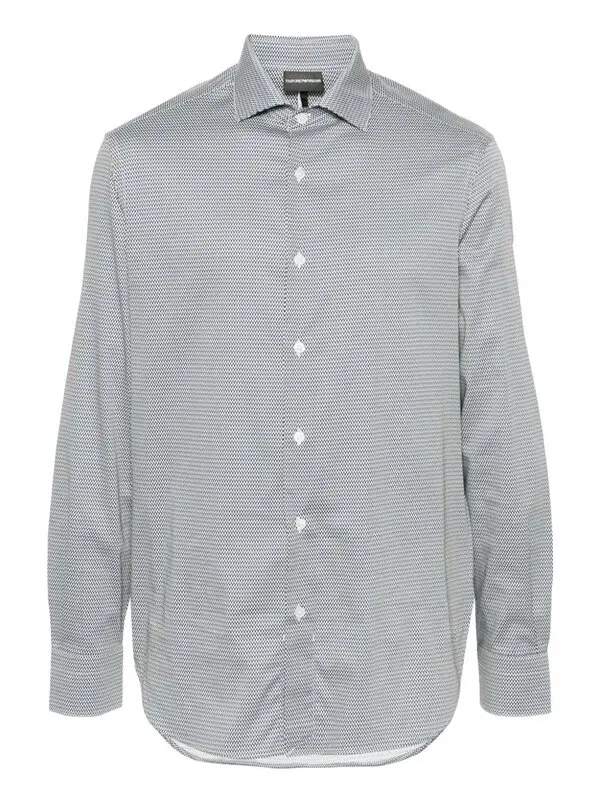 Emporio Armani Wave-print Long-sleeve Shirt - Blue
