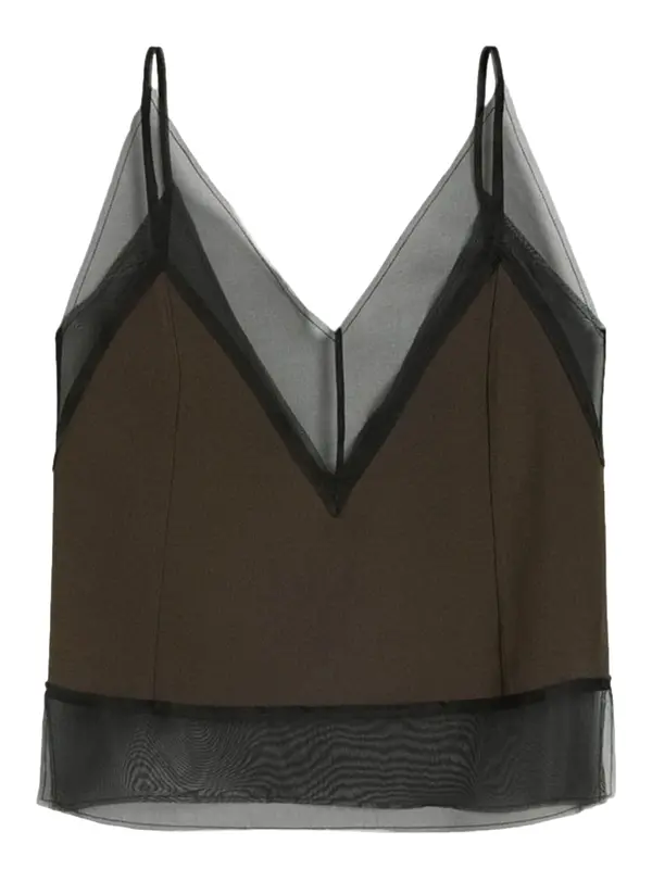 Ami V-neck Semi-sheer Top - Brown