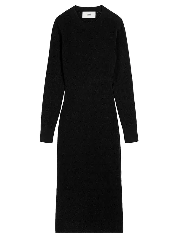 Ami Pointelle Knit Midi-dress - Black