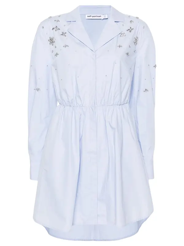 SELF-PORTRAIT Crystal-embellished Shirtdress - Blue