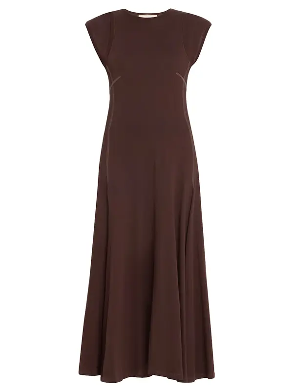 JANE WADE Cap-sleeve Jersey Midi Dress - Chocolate