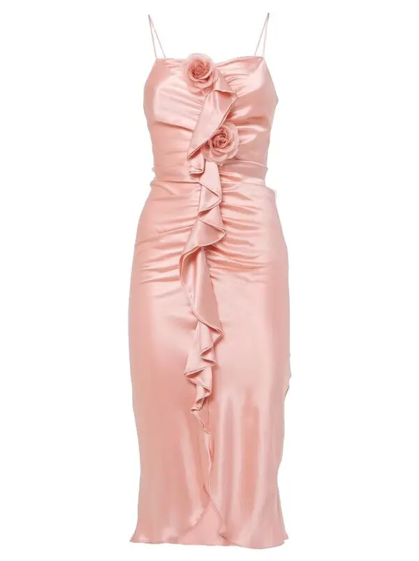 RODARTE Ruched Silk Crêpe Midi Dress - Pink