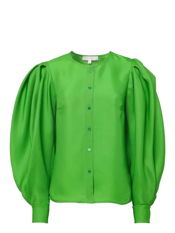 Carolina Herrera Puff-sleeve Silk Blouse - Green