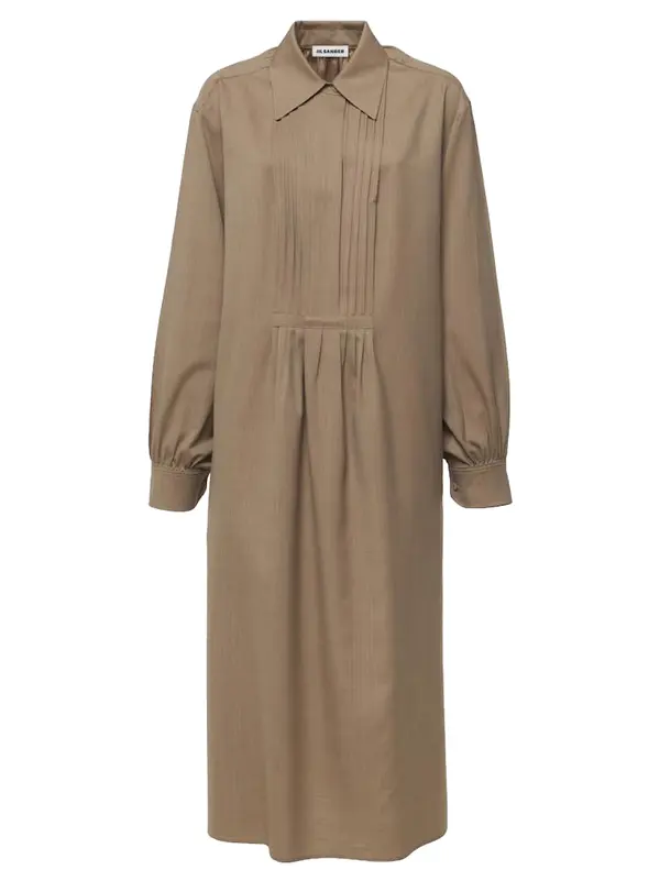 JIL SANDER Wool Shirt Dress - Brown