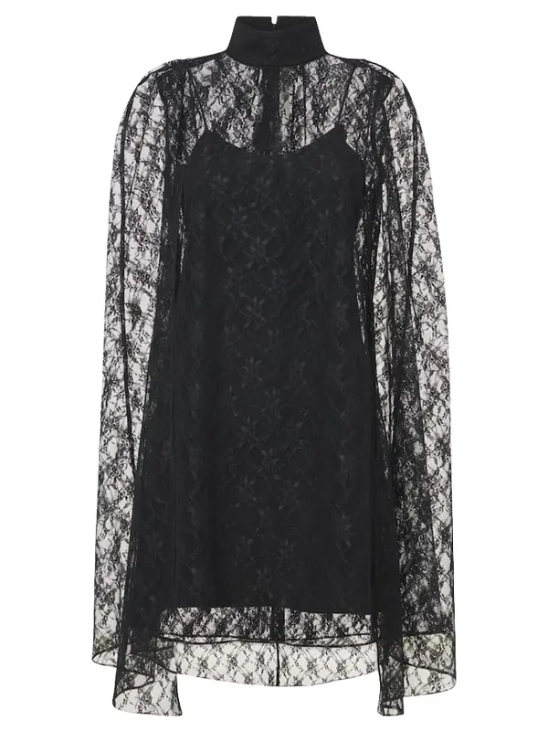 RODARTE Caped Floral Lace Minidress - Black