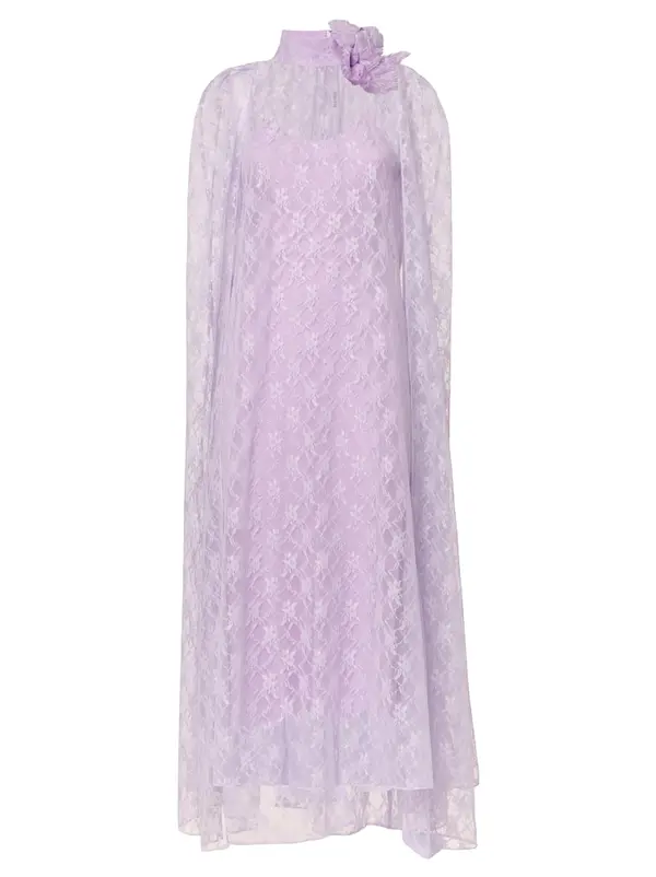 RODARTE Caped Floral Lace Midi Dress - Purple