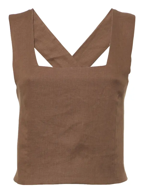 Asceno Cozumel Linen Tank Top - Brown