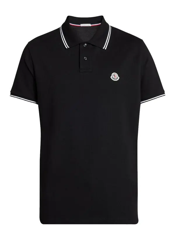 Moncler Pique Logo Patch Polo Shirt - Black