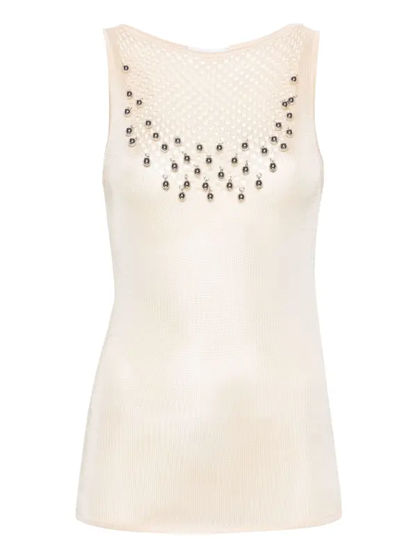 Rabanne Bead-embellished Knitted Top - Neutrals