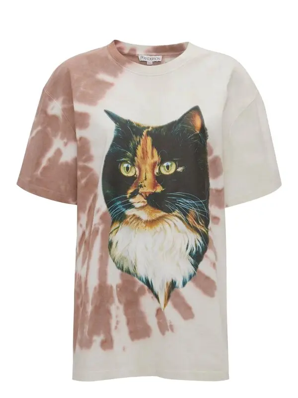 JW Anderson Cat-print Organic Cotton T-shirt - Neutrals