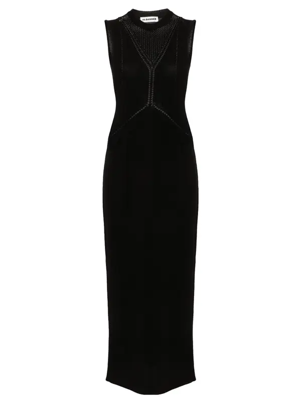 JIL SANDER Crew-neck Knitted Maxi Dress - Black