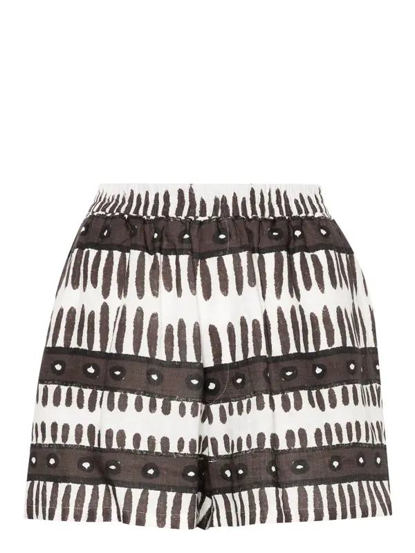 MAISON LA PLAGE Abstract-print Linen Shorts - Brown