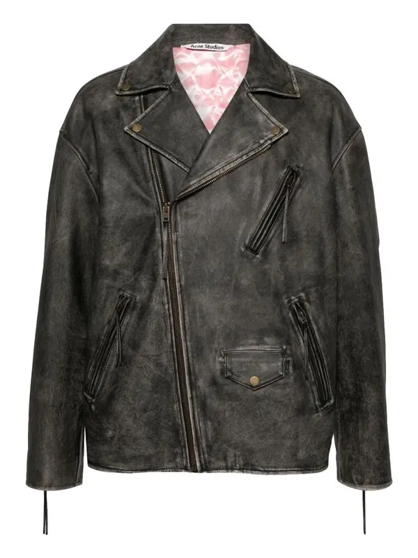Acne Studios Logo-embossed Biker Leather Jacket - Black