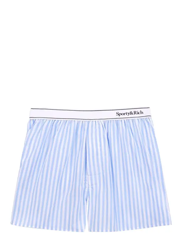 SPORTY & RICH Logo-waistband Poplin Shorts - Blue