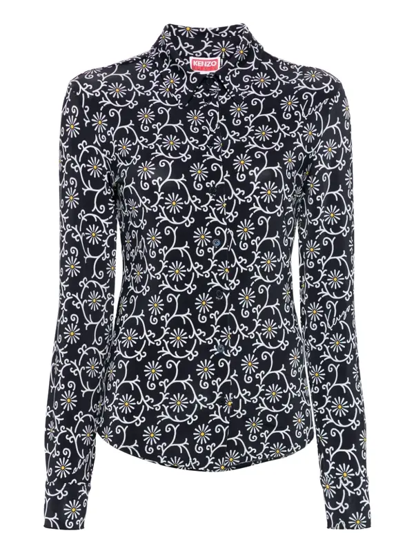 Kenzo Marguerite Floral Print Button-up Shirt - Black