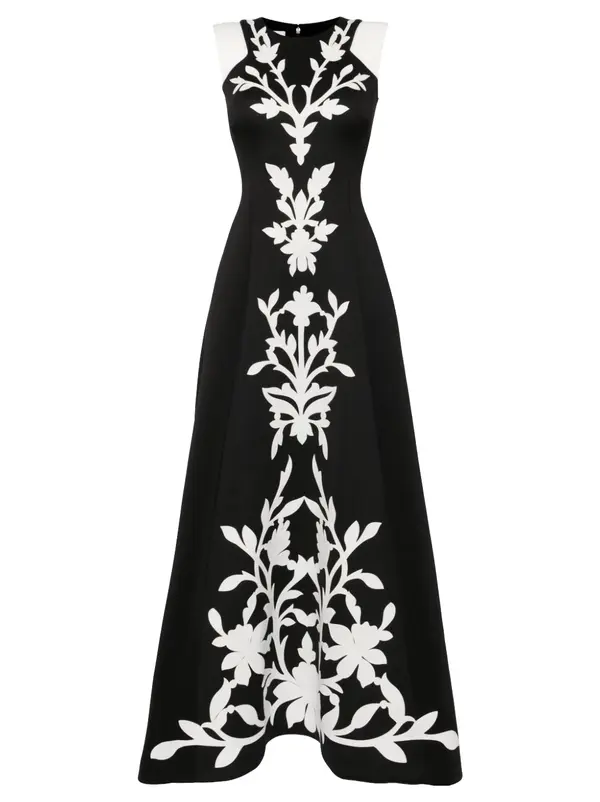 SAIID KOBEISY Floral-embroidered Neoprene Gown - Black