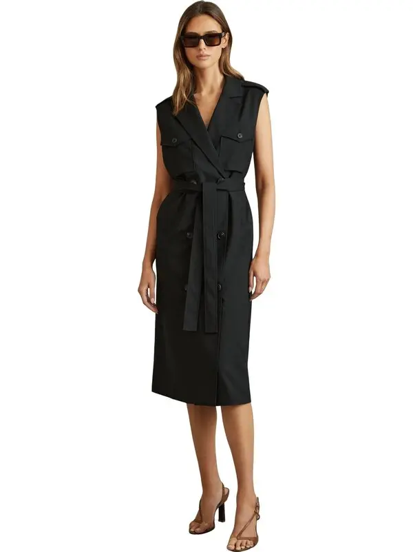 REISS Kimora Wool-blend Double-breasted Midi Dress - Black