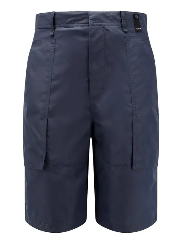 Fendi Cotton-blend Bermuda Shorts With Ff Detail - Blue