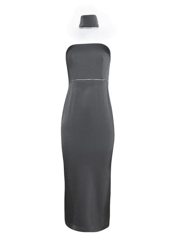 Alex Perry Crystal Trimmed Strapless Gown With Neck Cuff - Grey