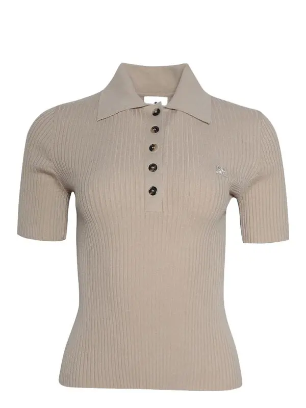 COURREGES Iconic Rib Knit Polo Shirt - Beige