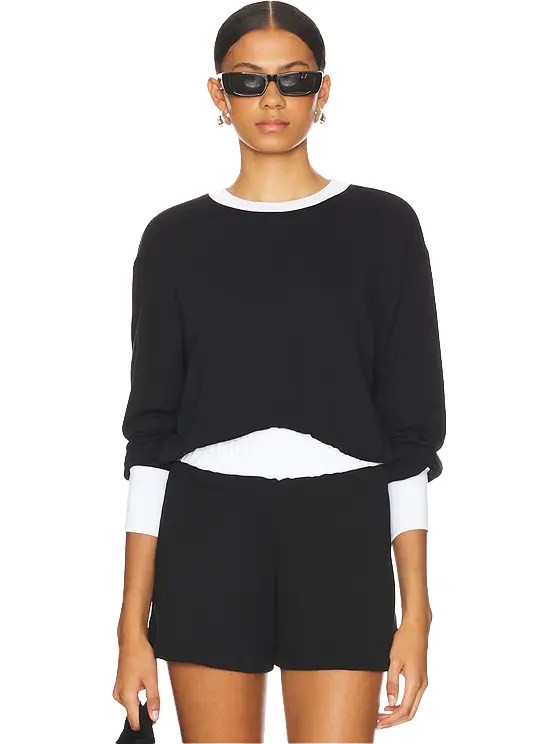 Michael Lauren Trayvon Crop Pullover - Black & White