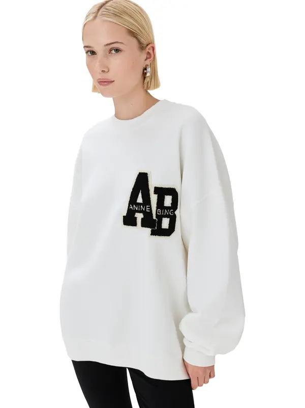 ANINE BING Miles Letterman Sweatshirt - Off White