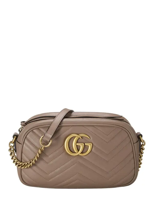 Gucci Leather Gg Marmont Crossbody Bag - Beige