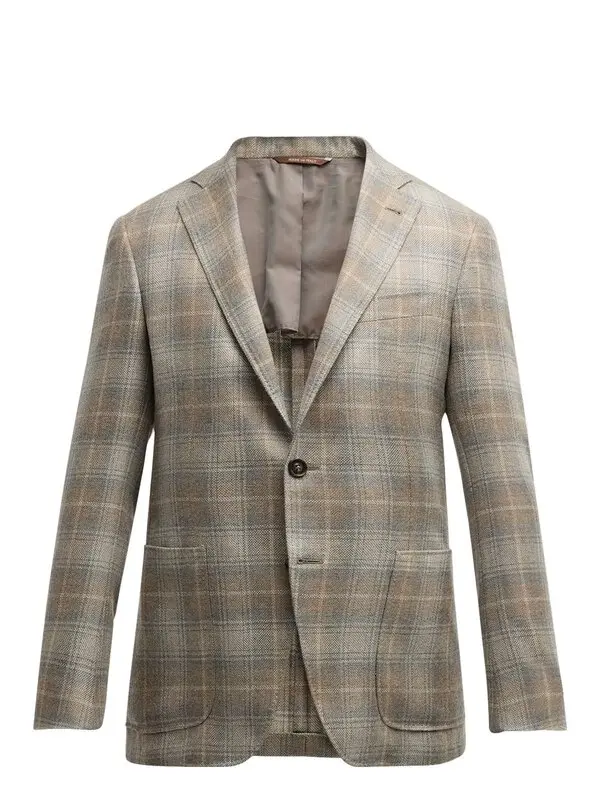 Canali Cashmere Plaid Sport Coat - Lt Gray Tan