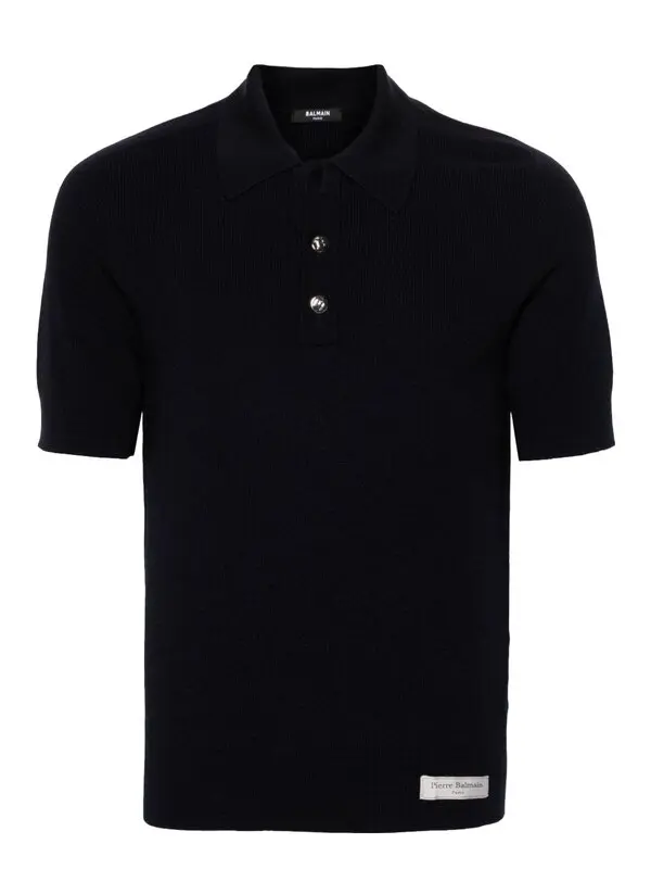 Balmain Short-sleeve Merino Polo Shirt - Blue