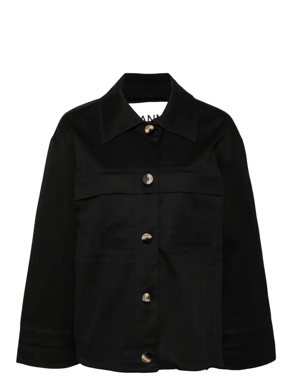 GANNI Knot-detail Canvas Shirt Jacket - Black