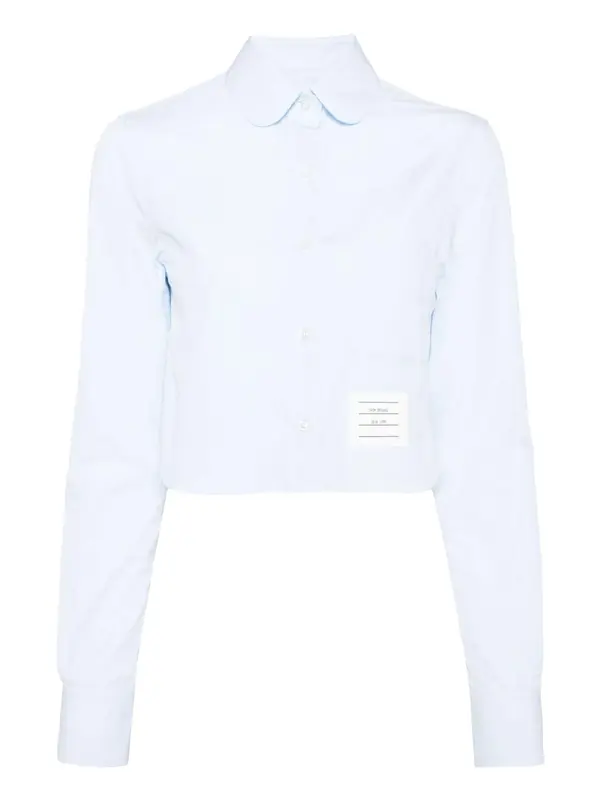 Thom Browne Logo-patch Cropped Shirt - Blue