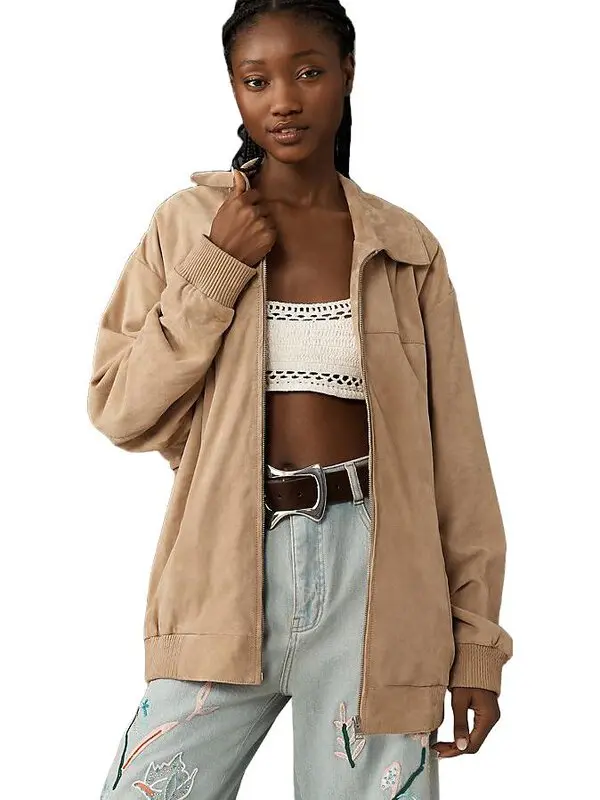 LAMARQUE Caden Oversized Suede Bomber Jacket - Sand
