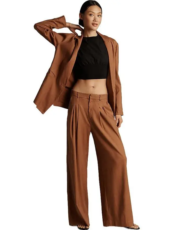Maeve The Avery Linen Pleated Wide-leg Trousers - Cocoa Dust