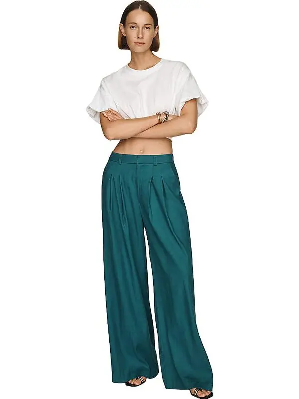 Maeve Avery Pleated Wide-leg Trousers - Teal Green