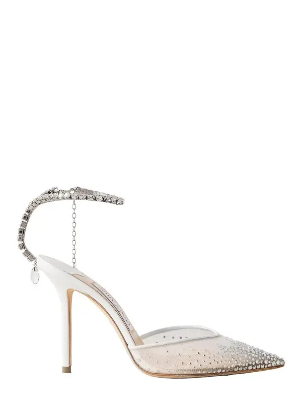 JIMMY CHOO Saeda 100 Crystal-embellished Pumps - White